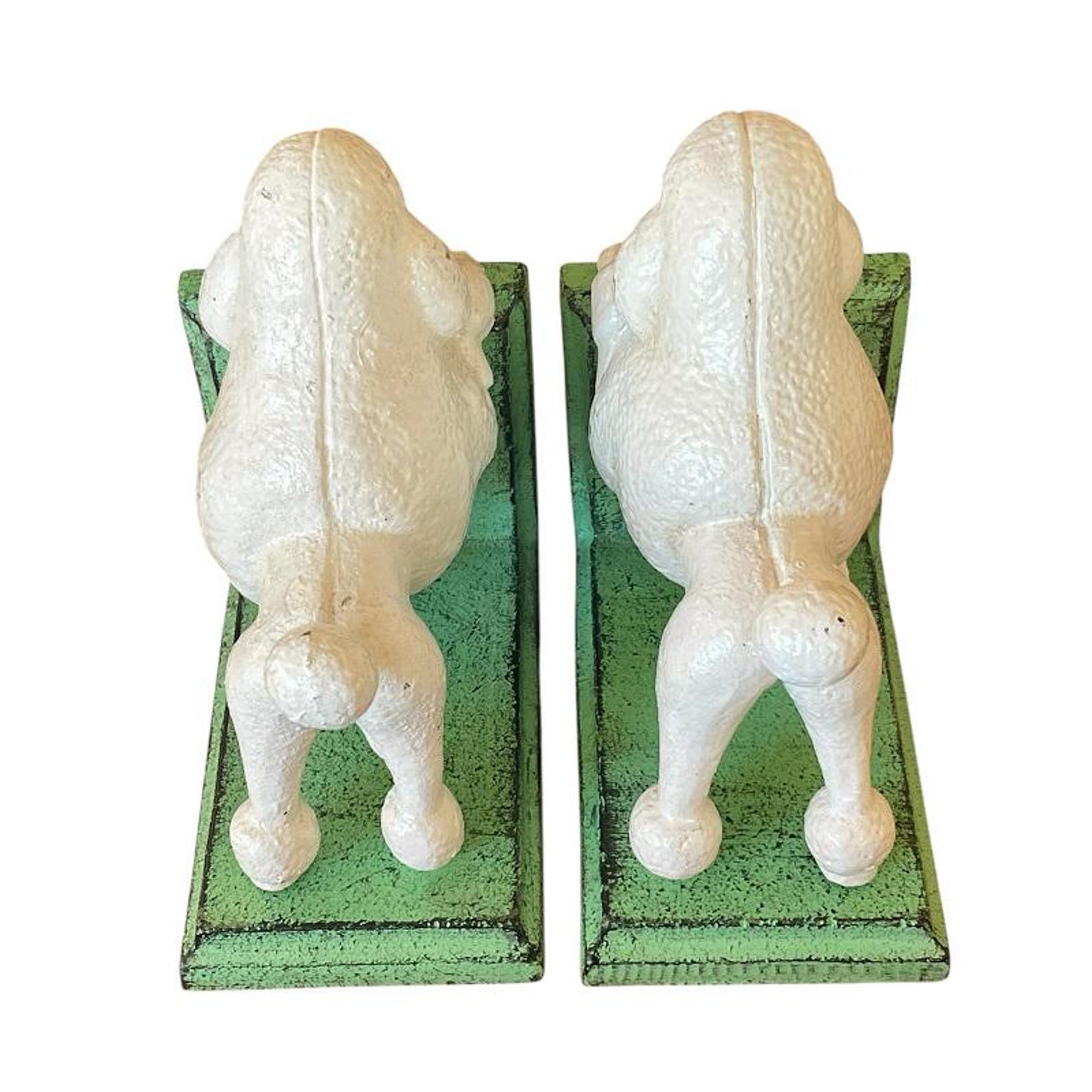 Cast Iron White Poodle Dog Bookends on Green Base - Book Ends - Etsy