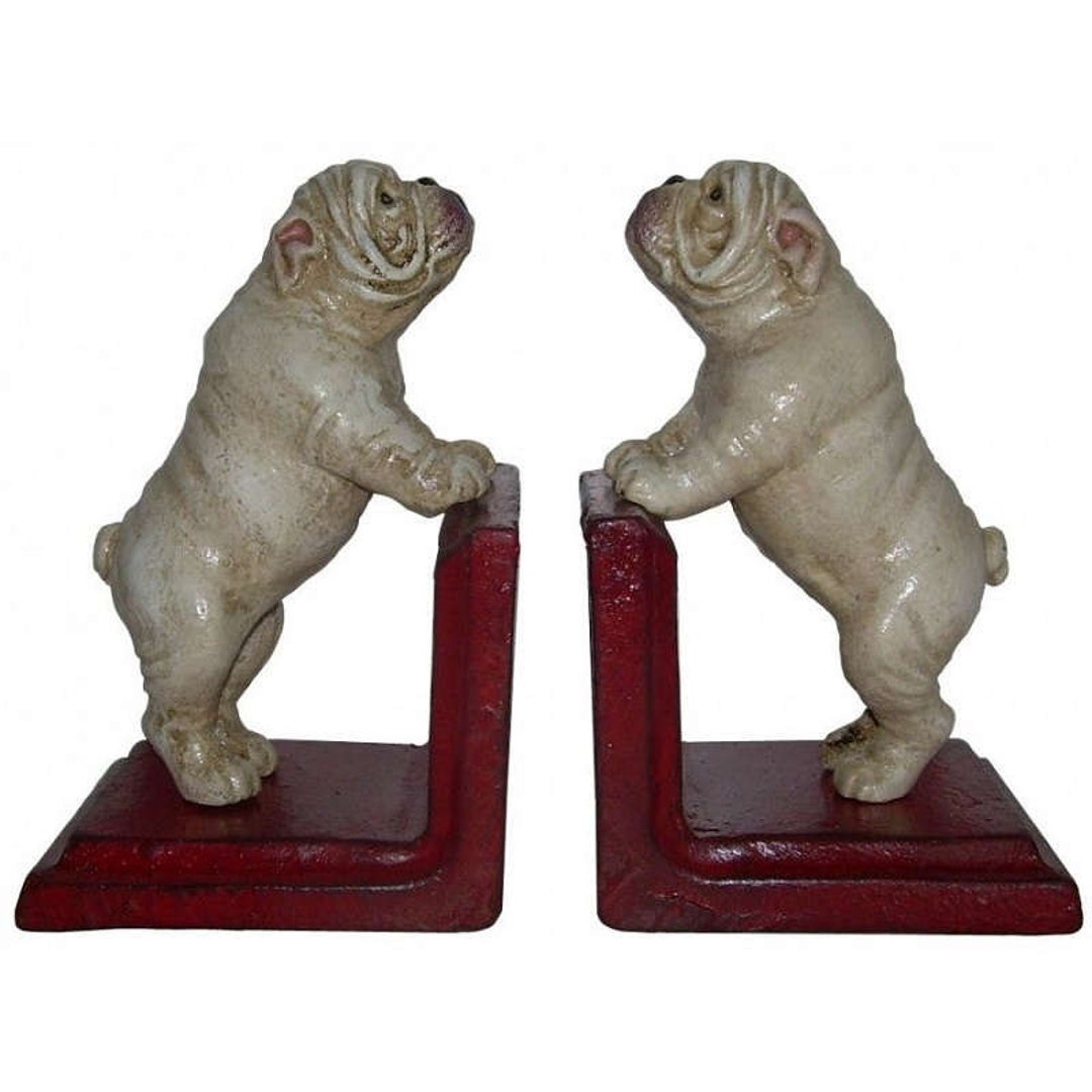 Cast Iron British Bulldog Bookends - Hand Painted Dog With Red Base ...