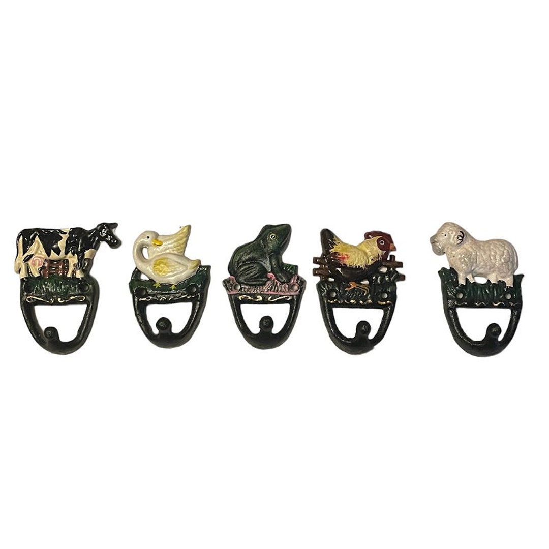 Cast Iron Set of 5 Farm Animal Hooks - Etsy