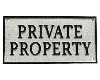 Large Private Property Sign - Cast Metal Black Security Gate Wall ...