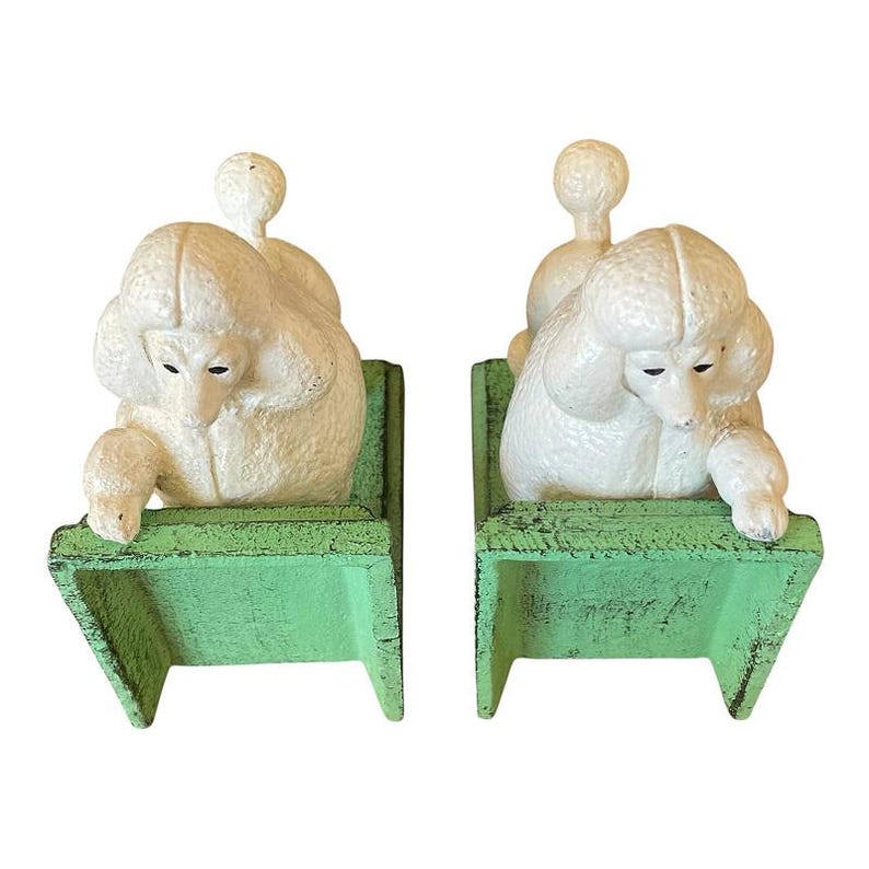 Cast Iron White Poodle Dog Bookends on Green Base - Book Ends - Etsy