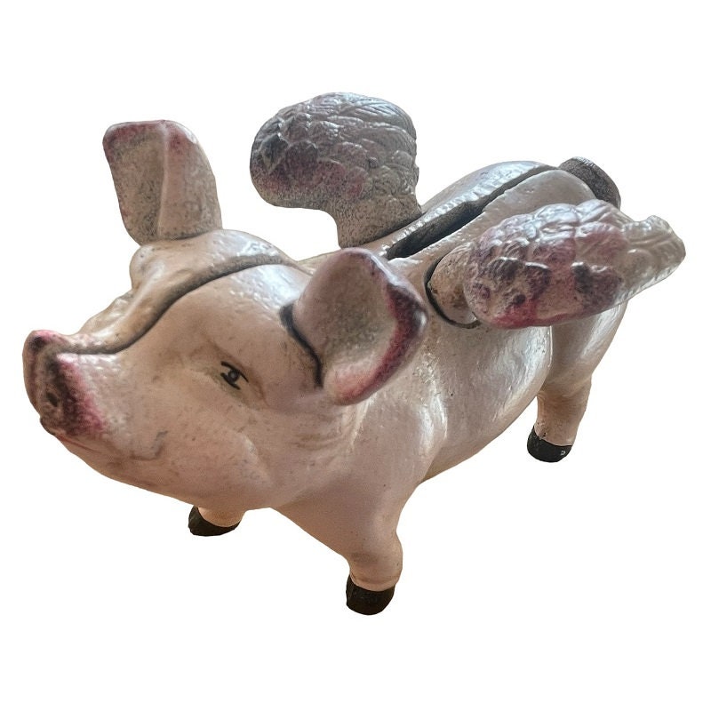 Cast Iron Flying Pig Bank Pink 19cm Money Bank Statue - Etsy