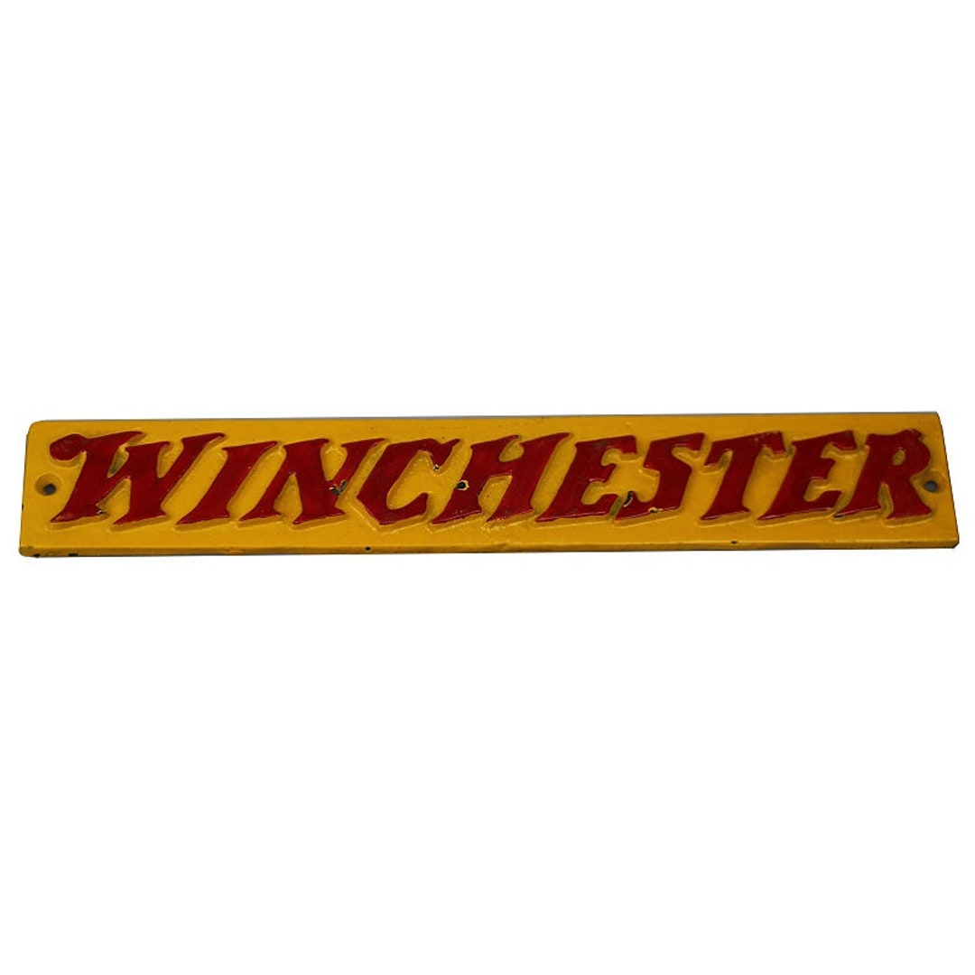 Winchester Plaque Cast Iron Sign - Red & Yellow - Man Cave - Etsy