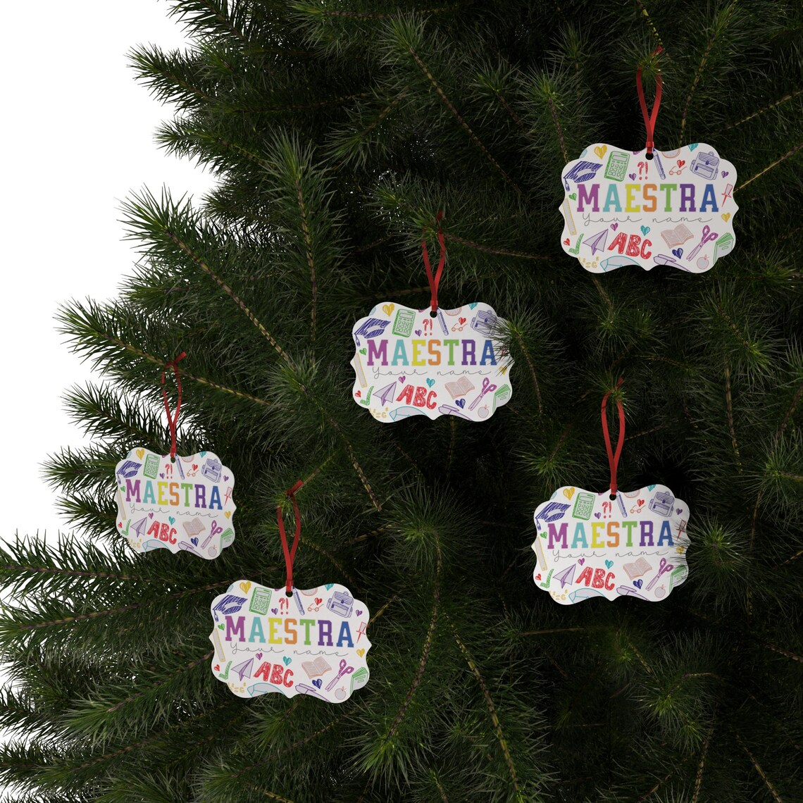 Personalized Maestra Bilingual Spanish ESOL Teacher Aluminum Christmas ...