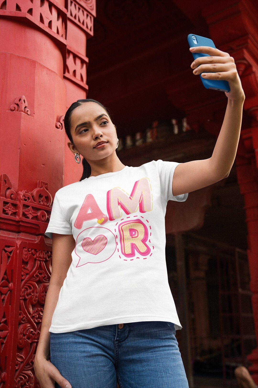 LOVE in SPANISH & Heart Print Valentine’s Day Teacher Crewneck T-shirt ...