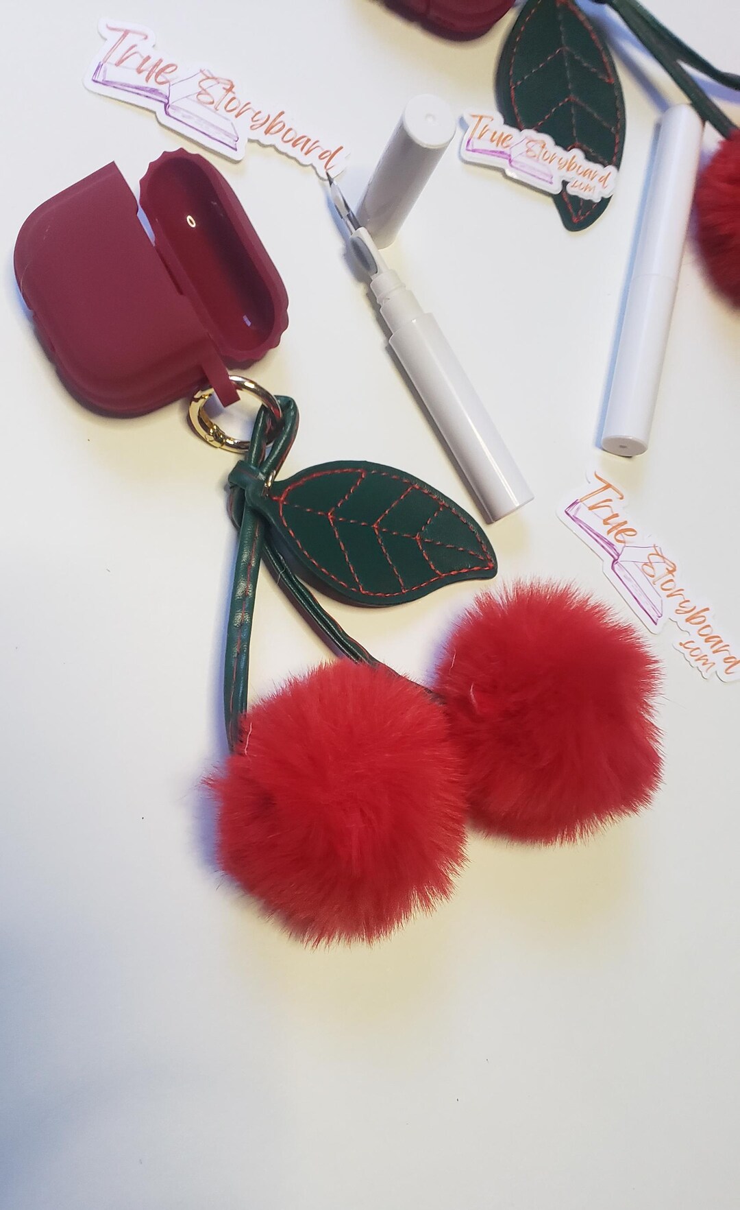 AirPod 4th Gen Cover With Cherry Puff Keychain Red AirPod Earphone ...