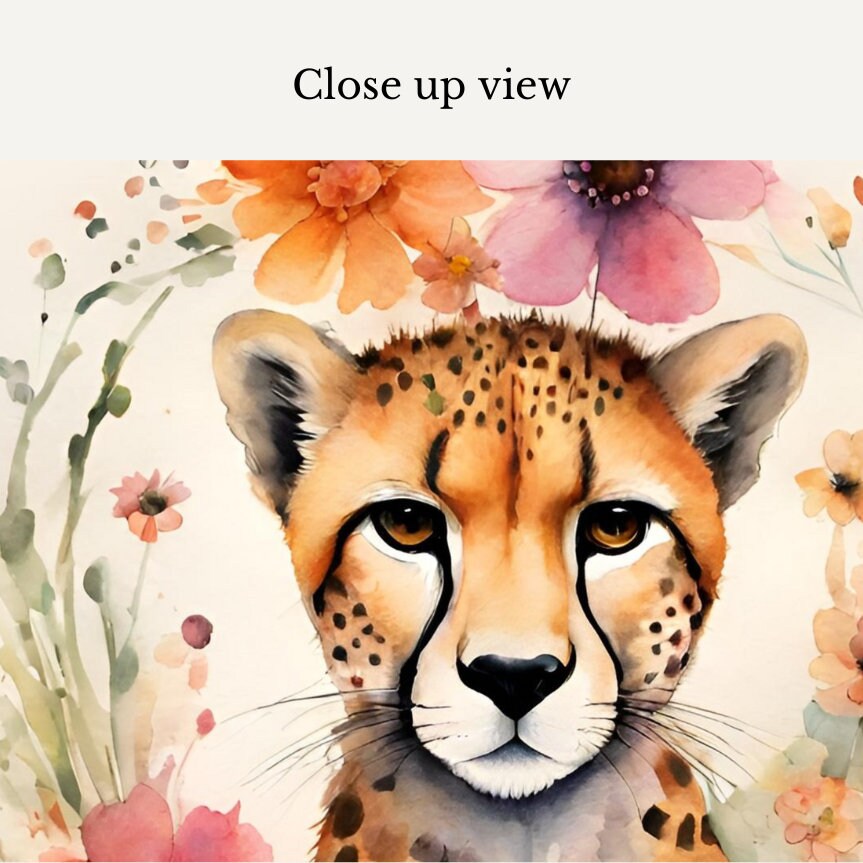 Cheetah Wall Art, Watercolor Cheetah Wall Art, Cheetah Floral Art ...