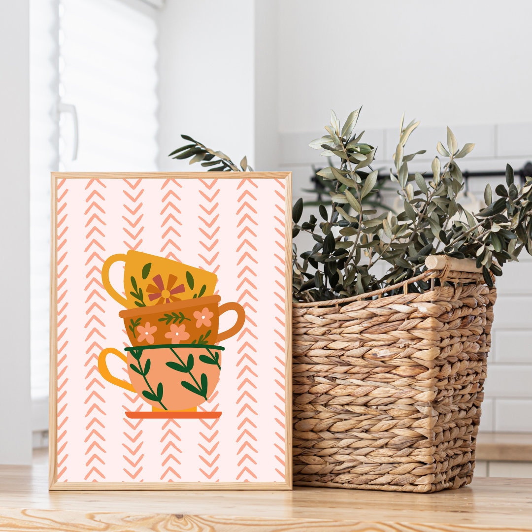 Tea Cup Wall Art, Coffee Wall Art, Tea Cups Print, Fun Kitchen Decor ...