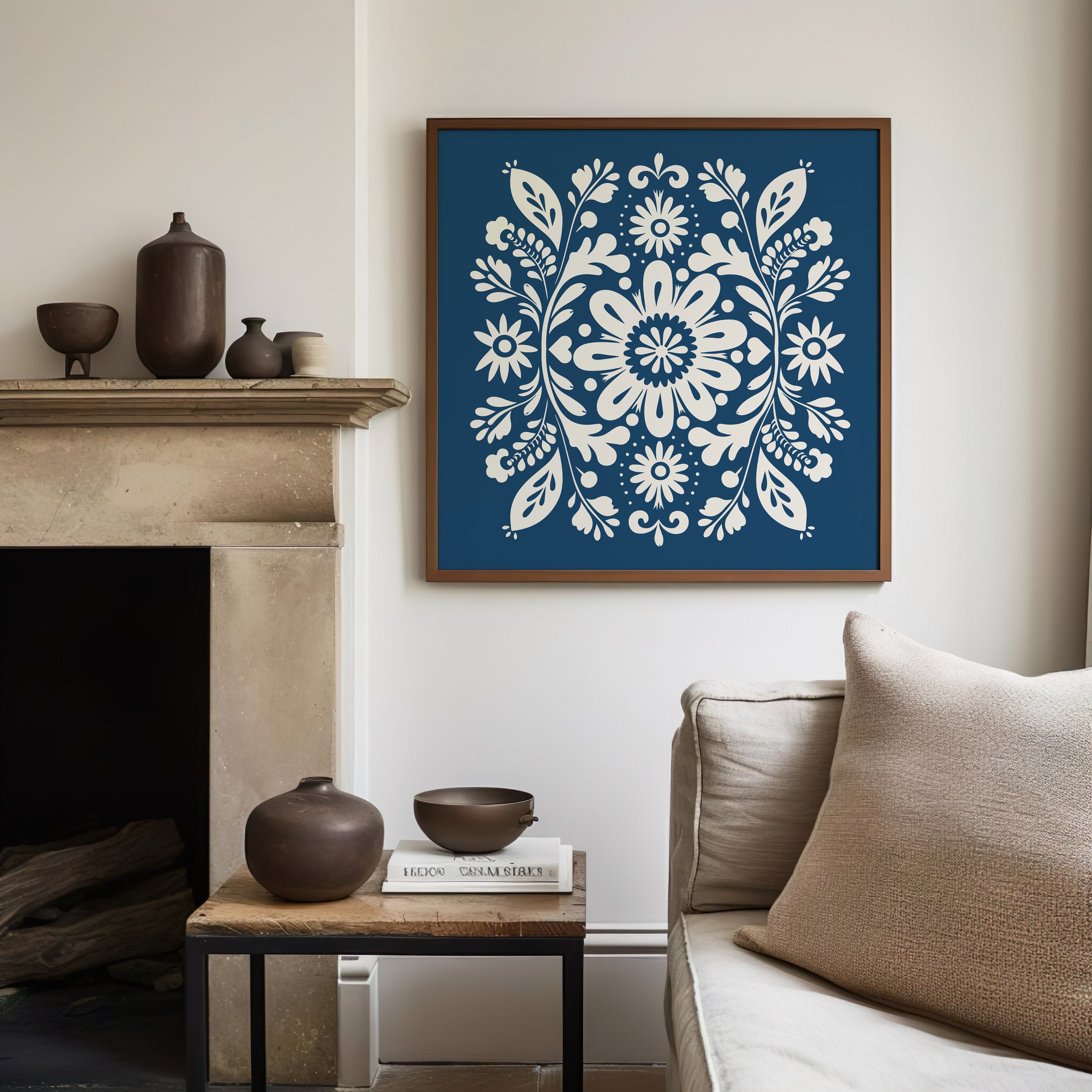 Scandinavian Folk Art Abstract Floral Wall Art Print Flowers Botanical ...