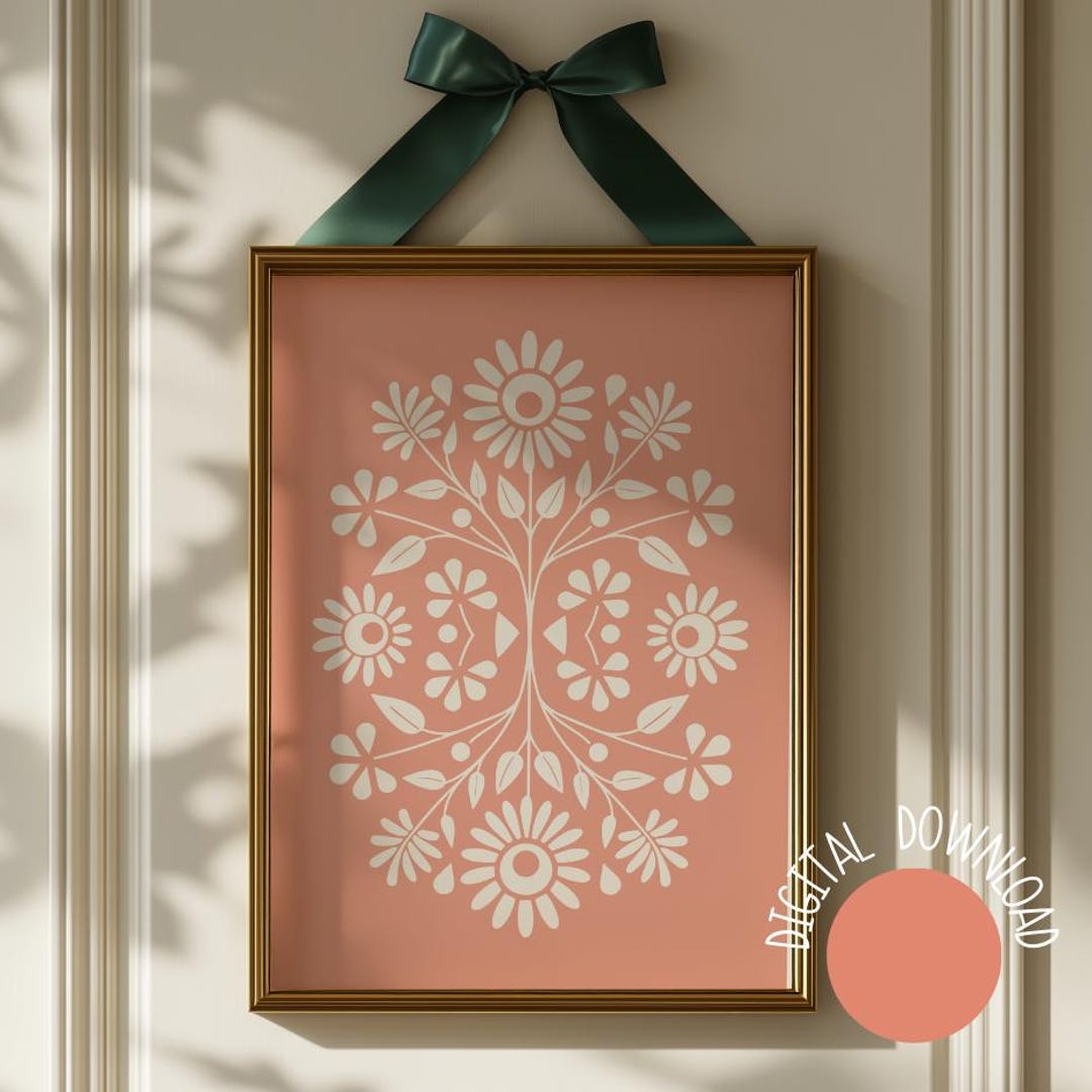 Scandinavian Folk Art. Pink Scandi Wall Art, Pink Folk Art Print ...