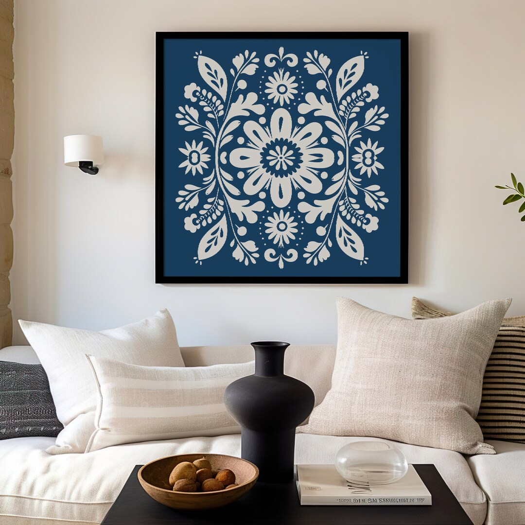 Scandinavian Folk Art Abstract Floral Wall Art Print Flowers Botanical ...