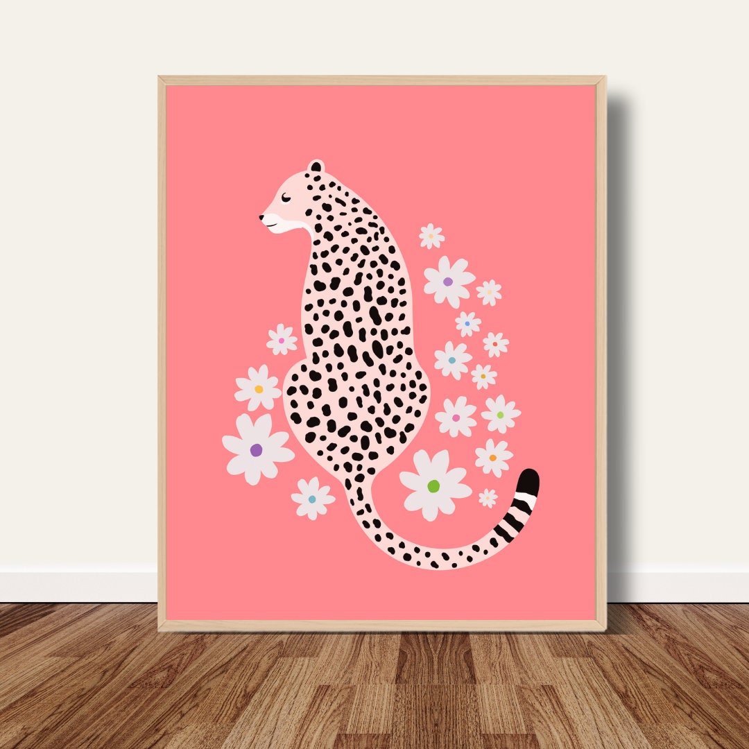 Cheetah Wall Art, Pink Cheetah Print, Boho Cheetah Art, Cheetah ...