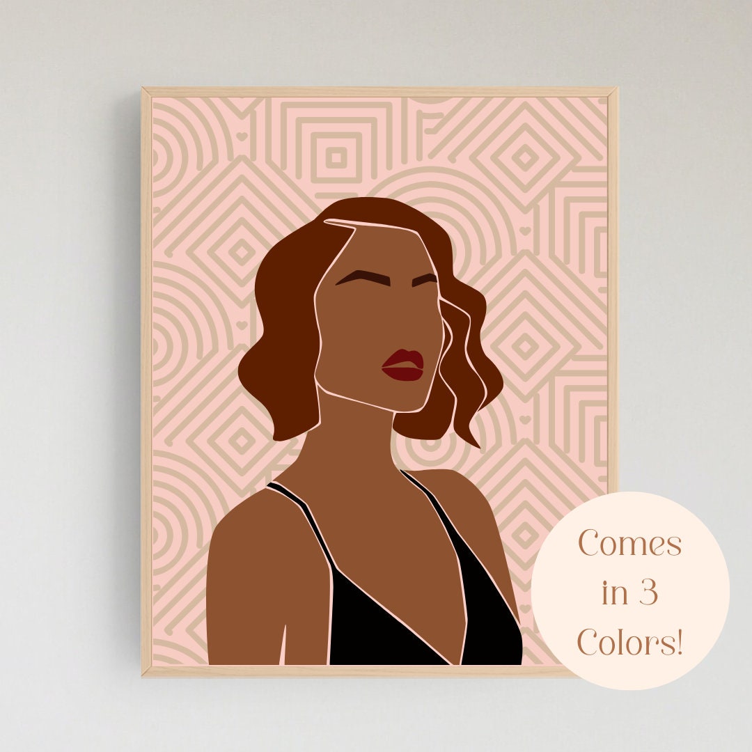 Abstract Woman Wall Art Print Black Brown Girl African American Boho ...