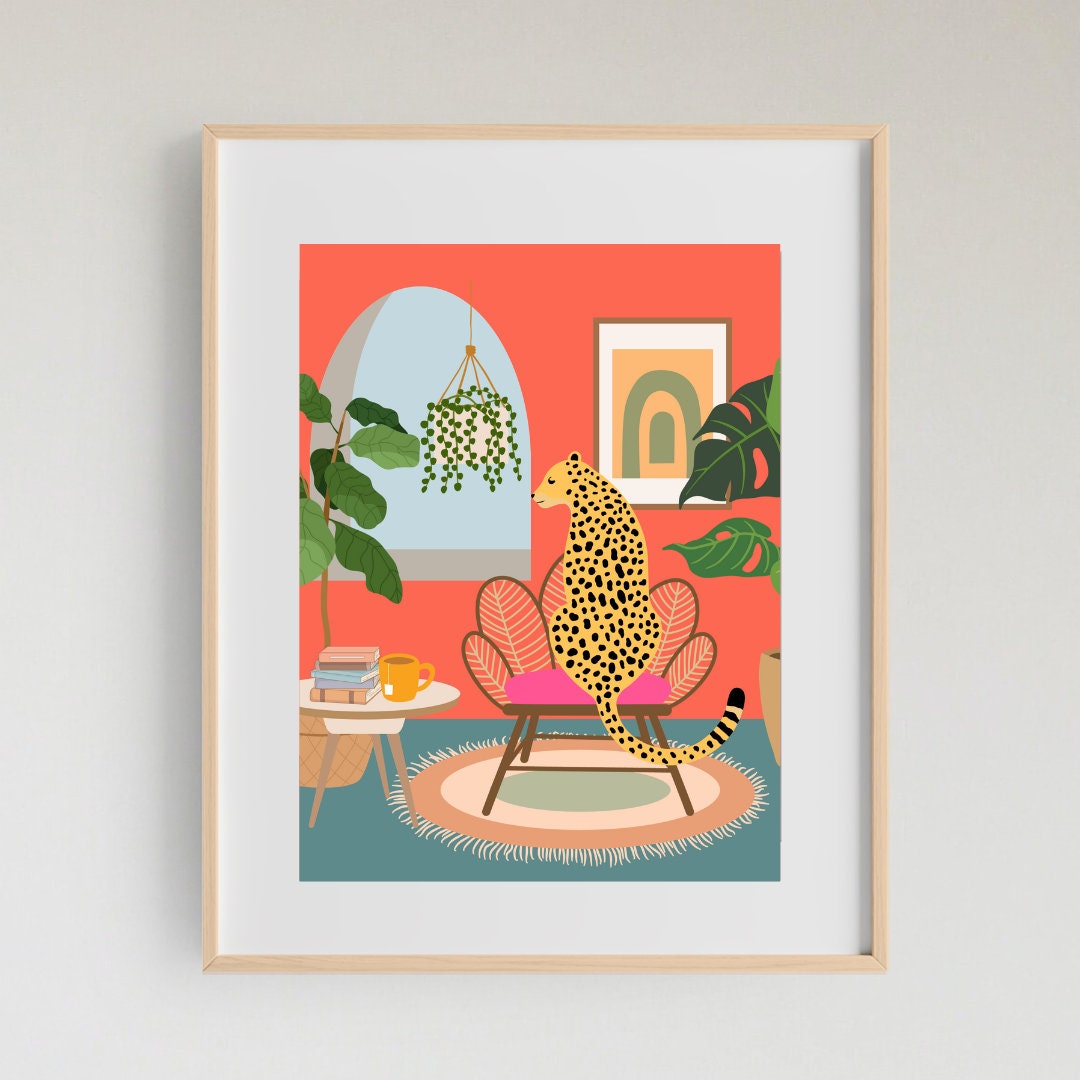 Cheetah Art Print Leopard Art Print Gallery Wall Unframed Botanical Art ...