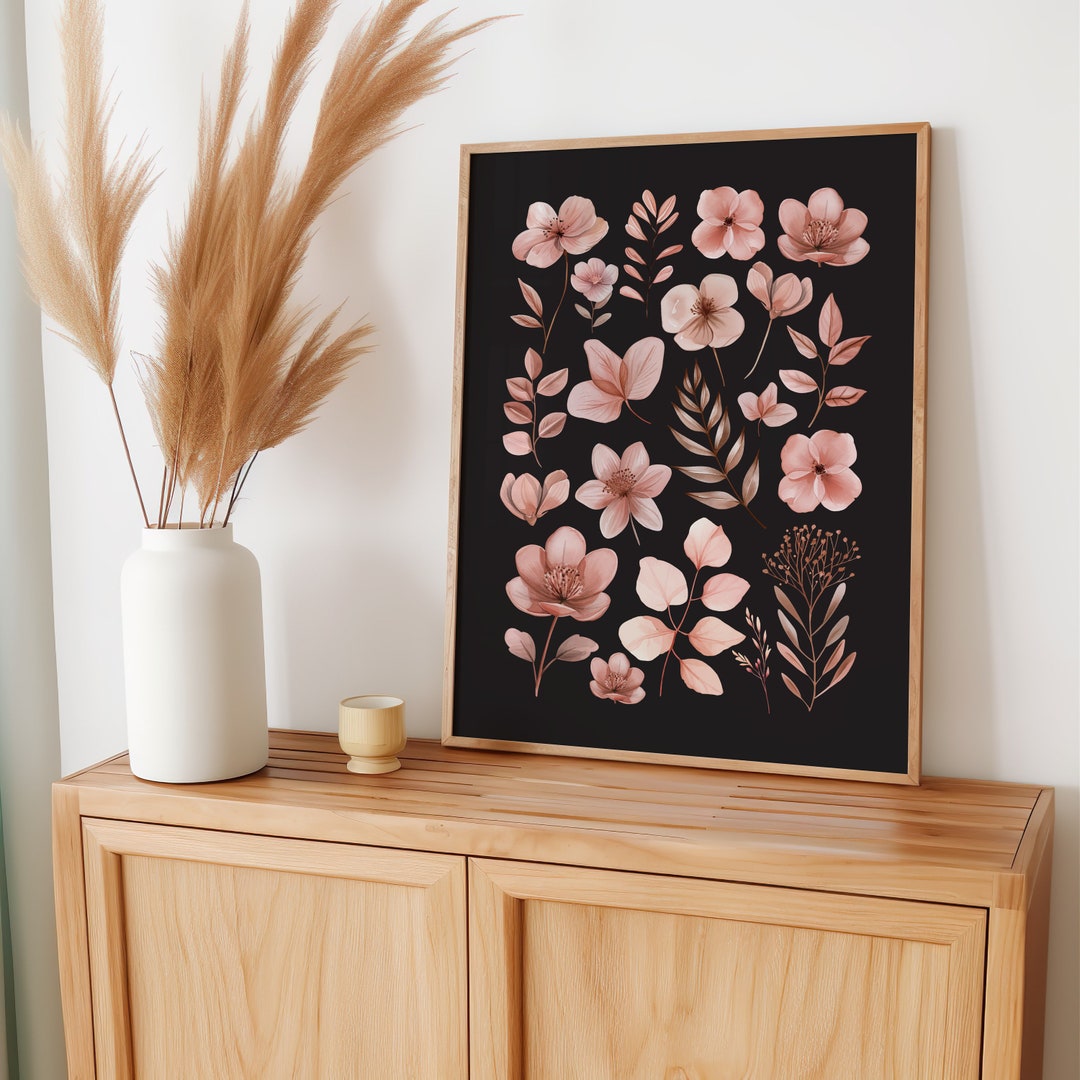 Pink Floral Wall Art, Wildflower Wall Art, Moody Floral Wall Art ...