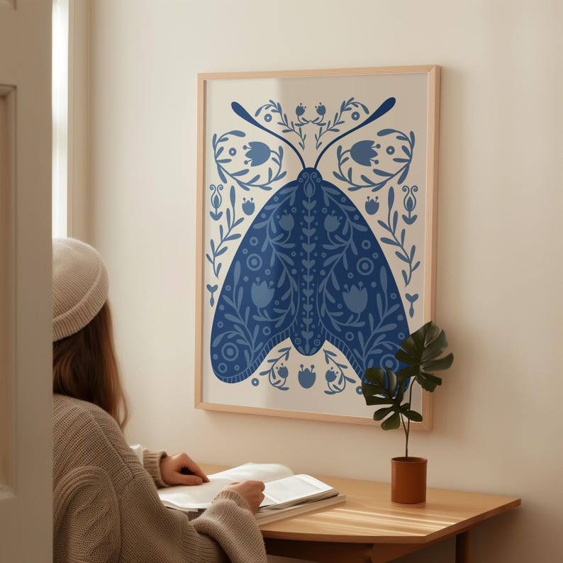 Scandinavian Folk Art, Scandinavian Wall Art, Blue Scandinavian Wall ...