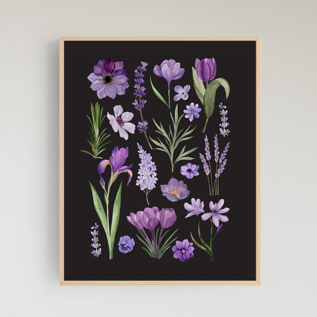 Purple Floral Wall Art, Wildflower Wall Art, Moody Floral Wall Art ...