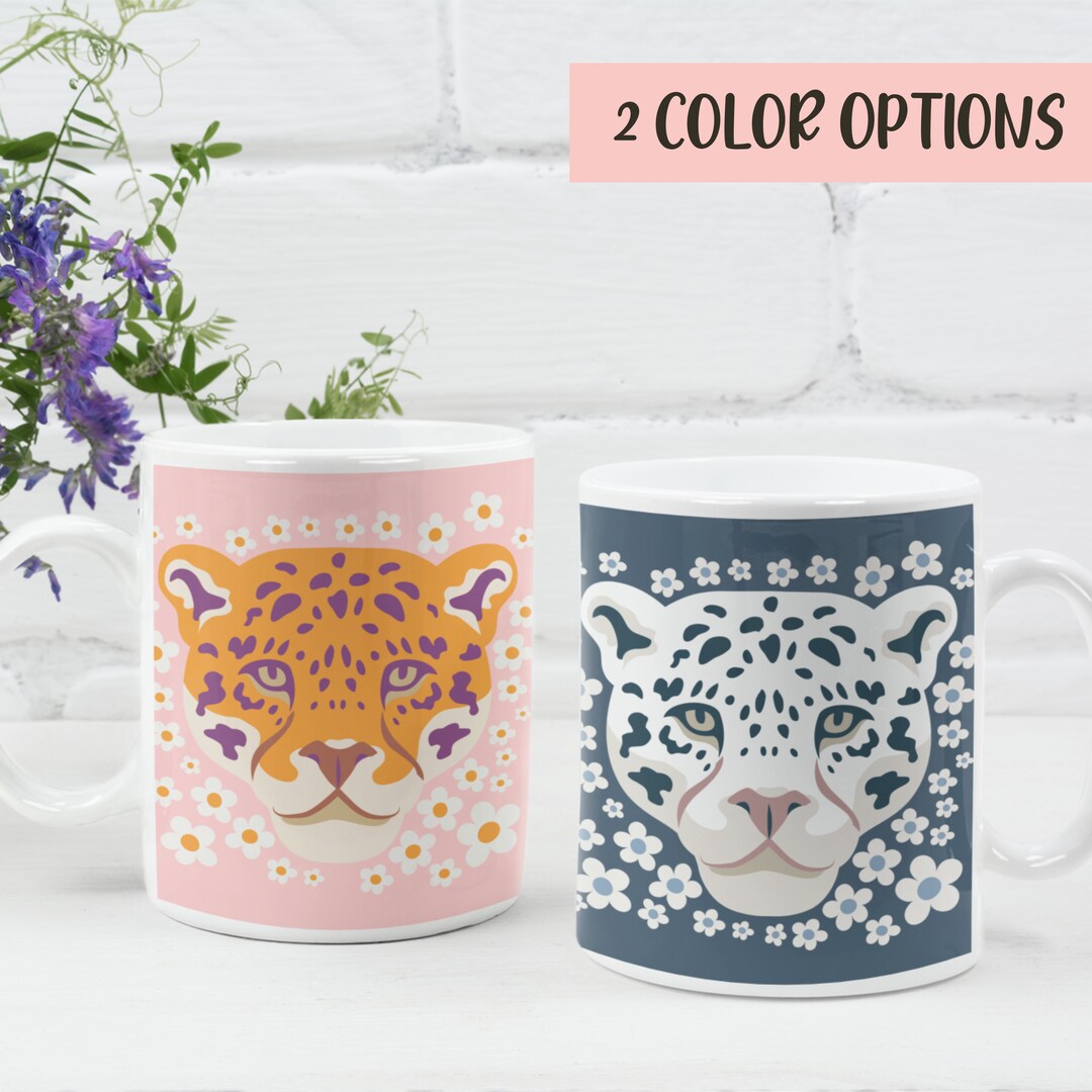 Cheetah Mug, Pink Cheetah Mug, Floral Mug, Flowers Mug, Cheetah ...