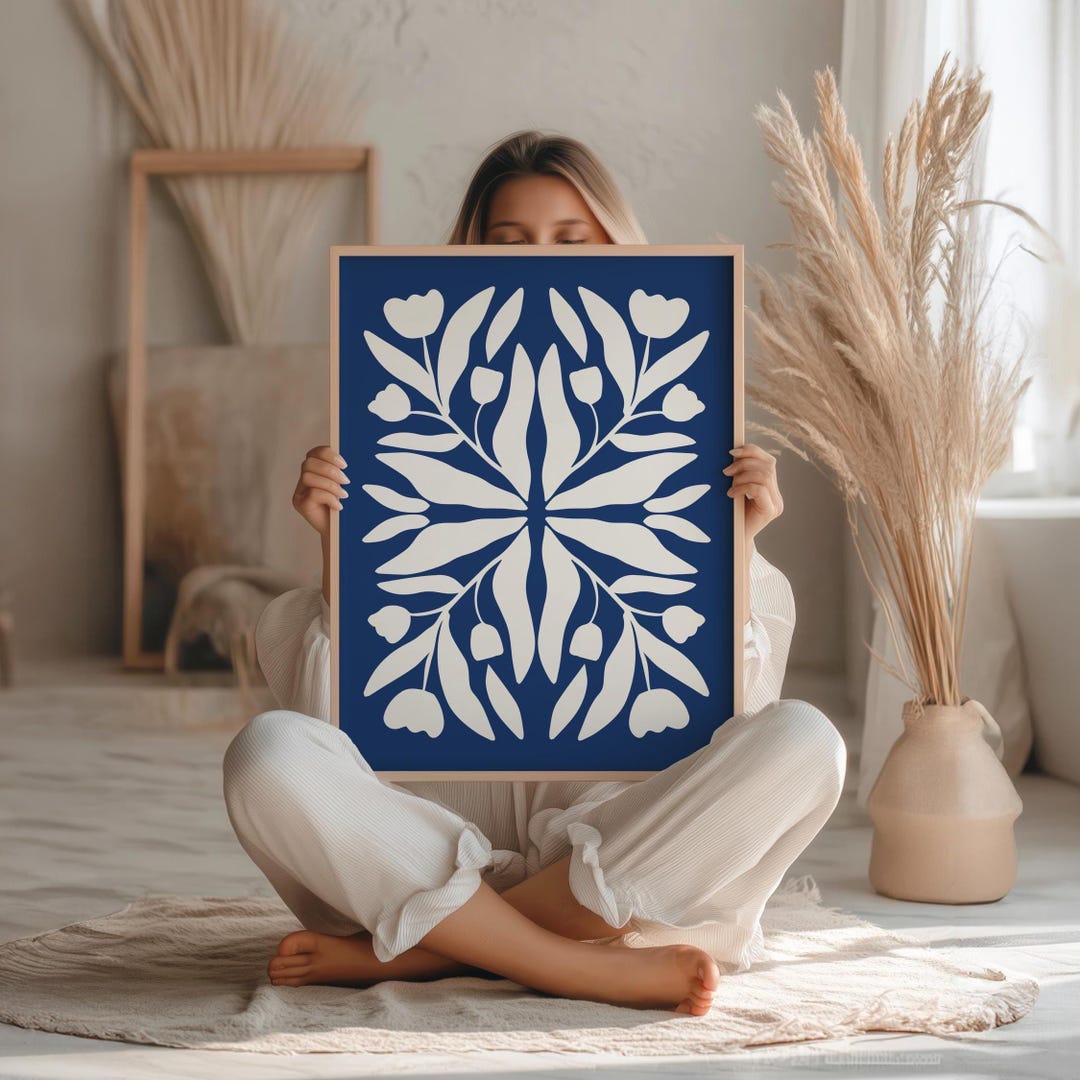 Sandinavian Wall Art, Blue Floral Print, Blue Floral Wall Art, Blue ...