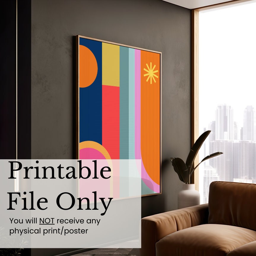 Mid Century Modern Geometric Print: Abstract Colorful Shapes, Mcm Print ...