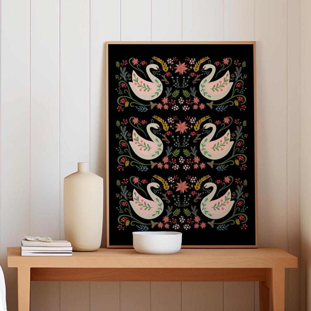 Christmas Wall Art, Christmas Print, Swan Wall Art, Swan Print, 12 Days ...