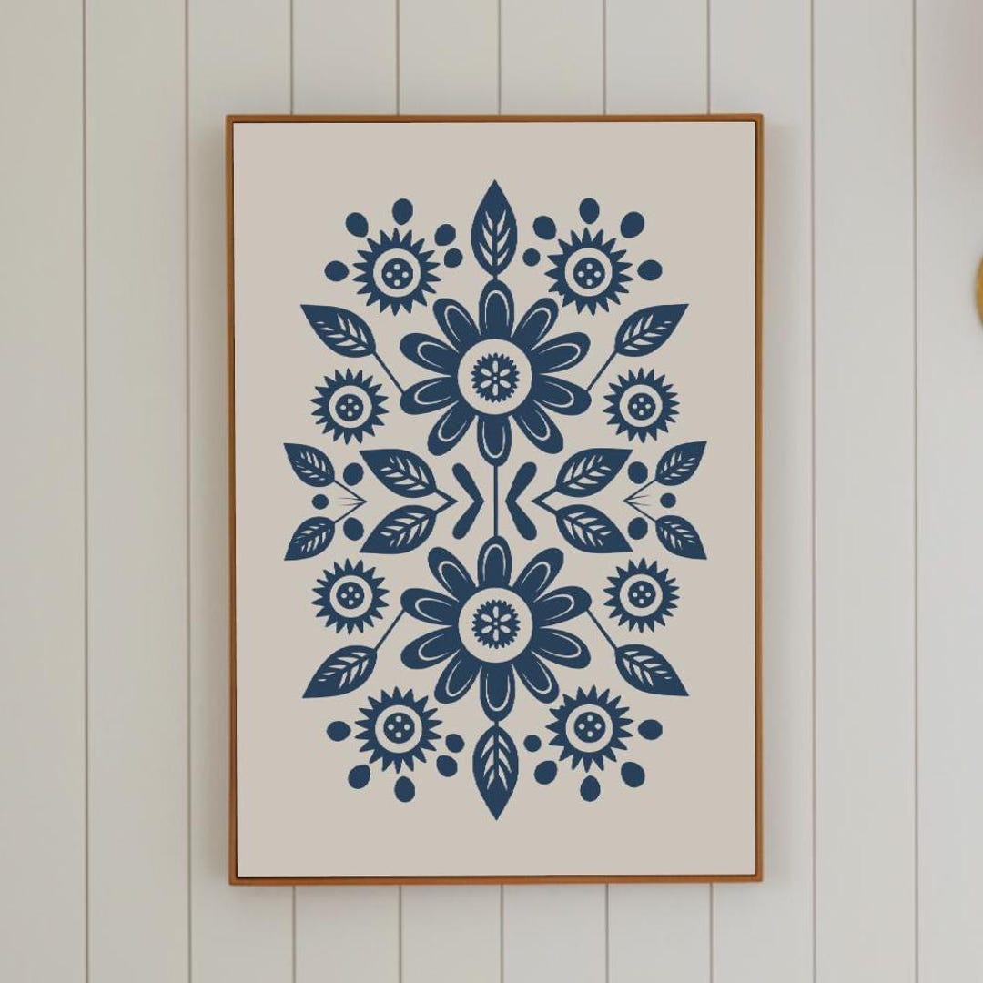 Scandinavian Floral Art Print: Nordic Folk Art, Modern Farmhouse Decor ...
