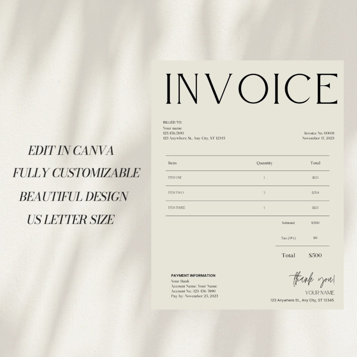 Invoice Template - Aesthetic Business Invoice, Small Business Template ...