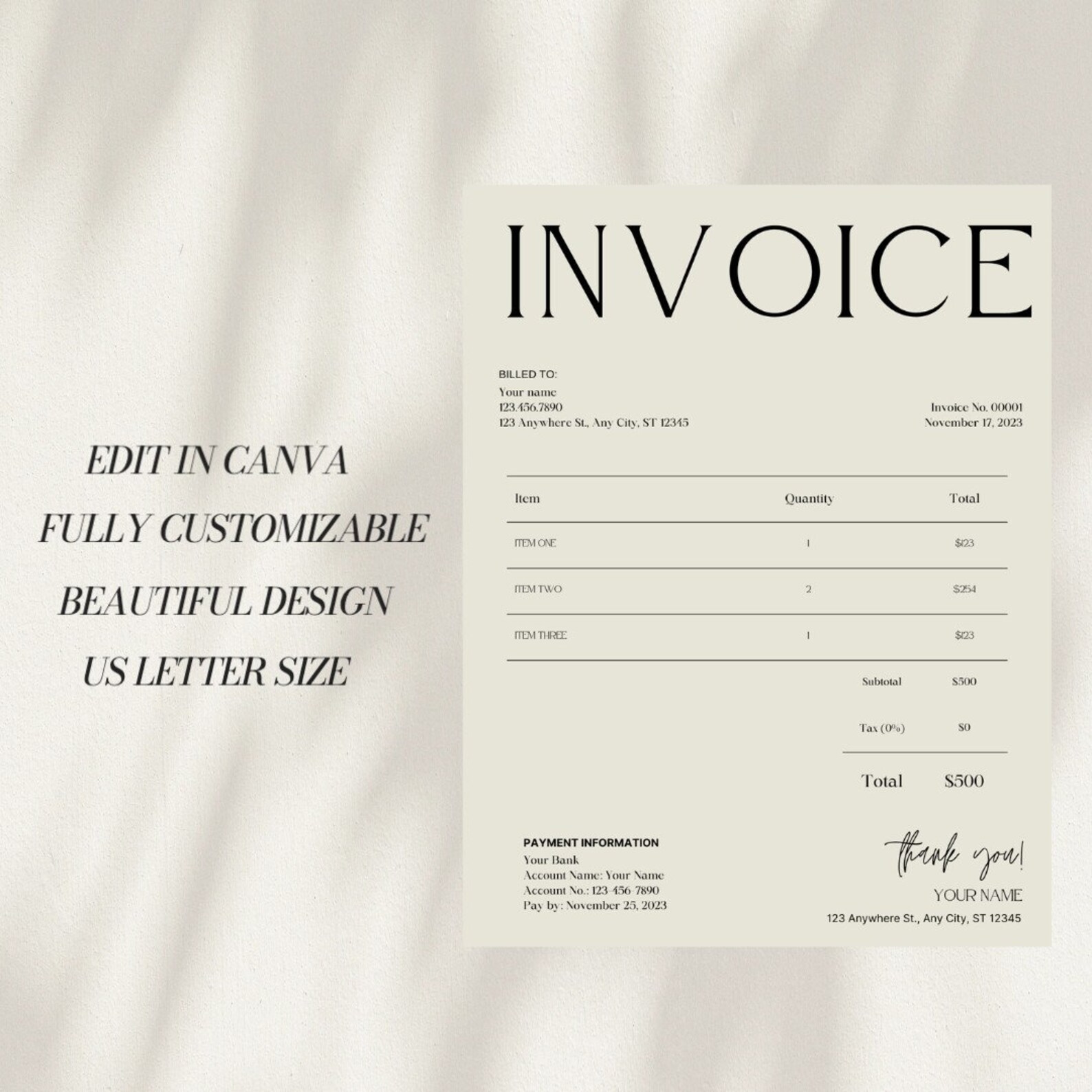Invoice Template - Aesthetic Business Invoice, Small Business Template ...