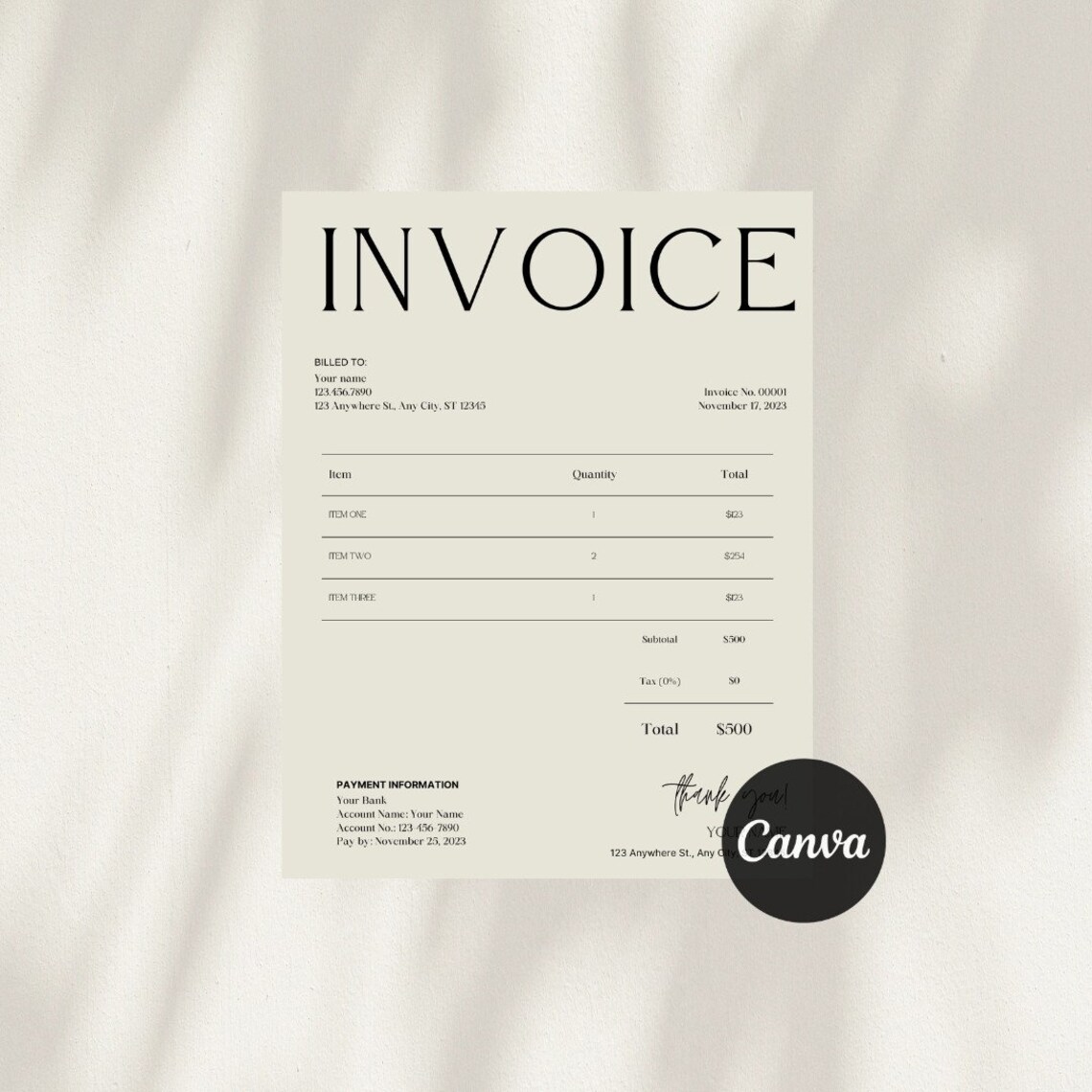 Invoice Template - Aesthetic Business Invoice, Small Business Template ...