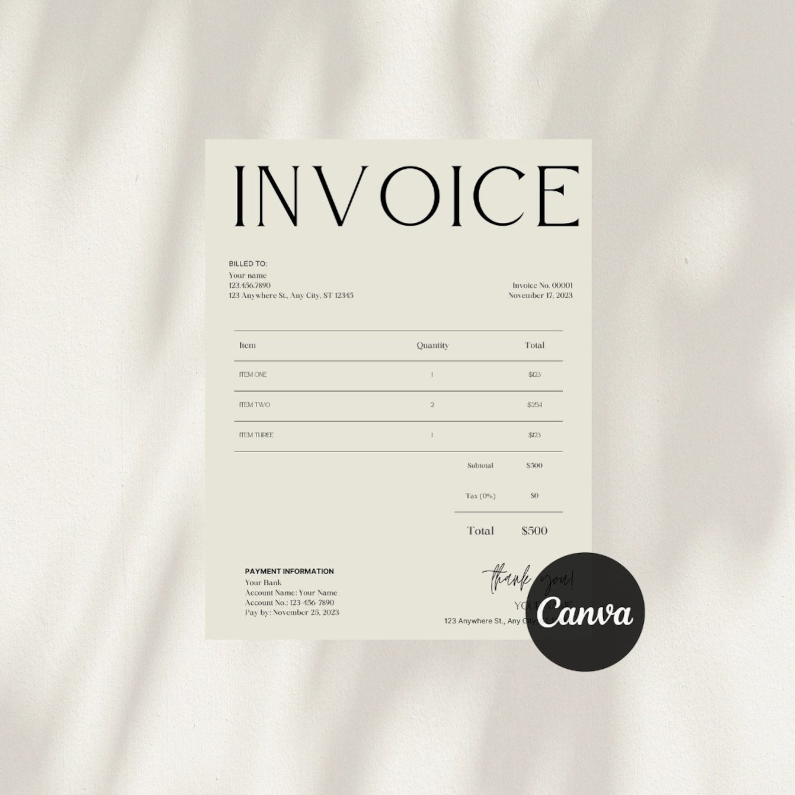Invoice Template - Aesthetic Business Invoice, Small Business Template ...