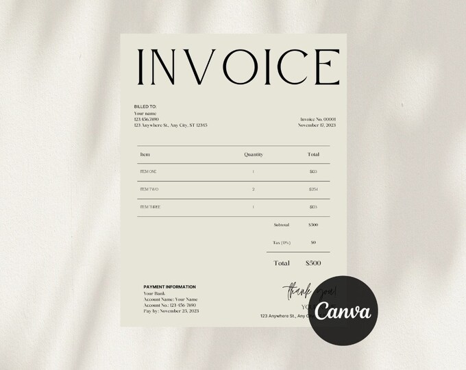 Invoice Template - Aesthetic Business Invoice, Small Business Template ...
