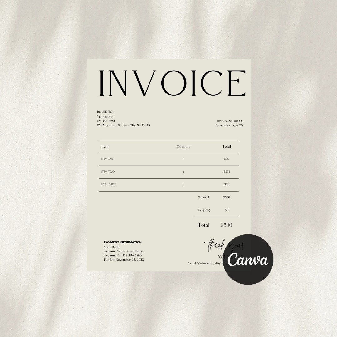 Invoice Template - Aesthetic Business Invoice, Small Business Template ...