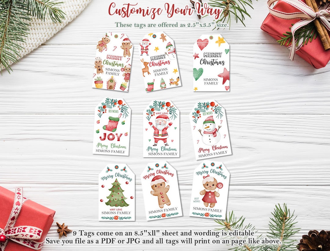 Christmas Gift Tags Templates Editable Merry Christmas Gift - Etsy