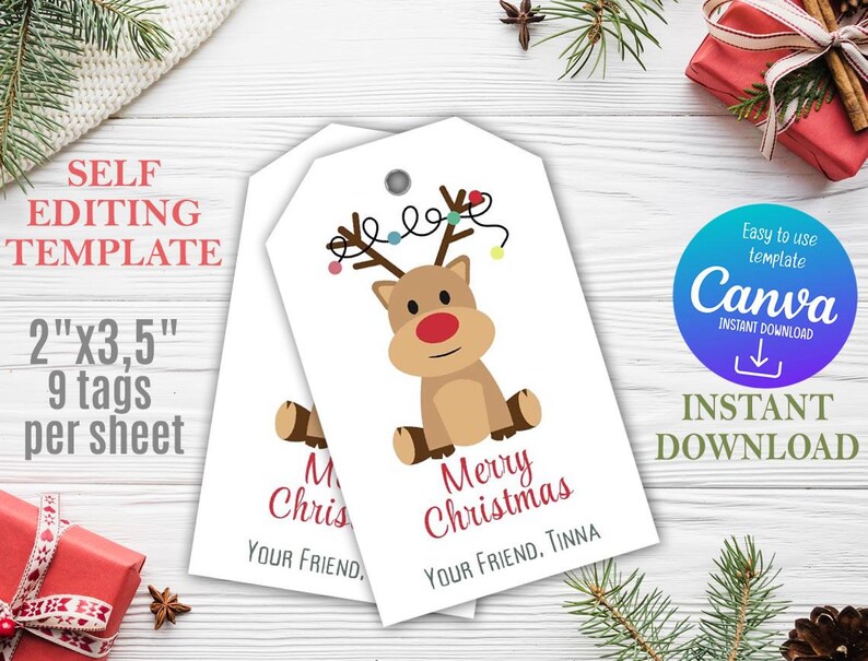 Printable Christmas Reindeer Gift Tag, Reindeer Tag, Reindeer Gift Tag ...