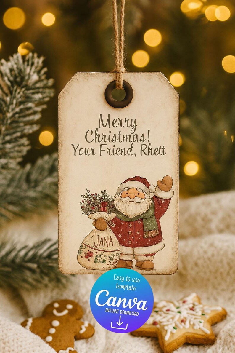 Vintage Christmas Gift Tags, Printable Xmas Scrapbook Embellishments ...