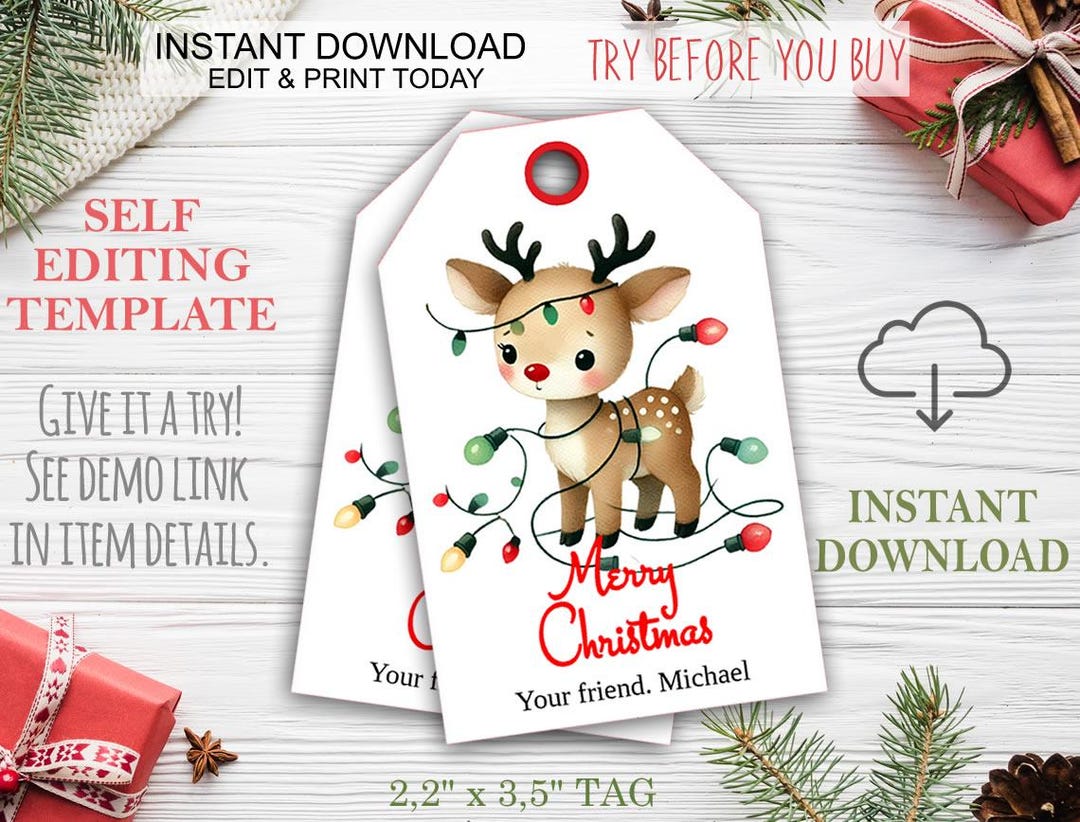 EDITABLE Online Christmas Treat Tags Merry Christmas Tags Christmas ...