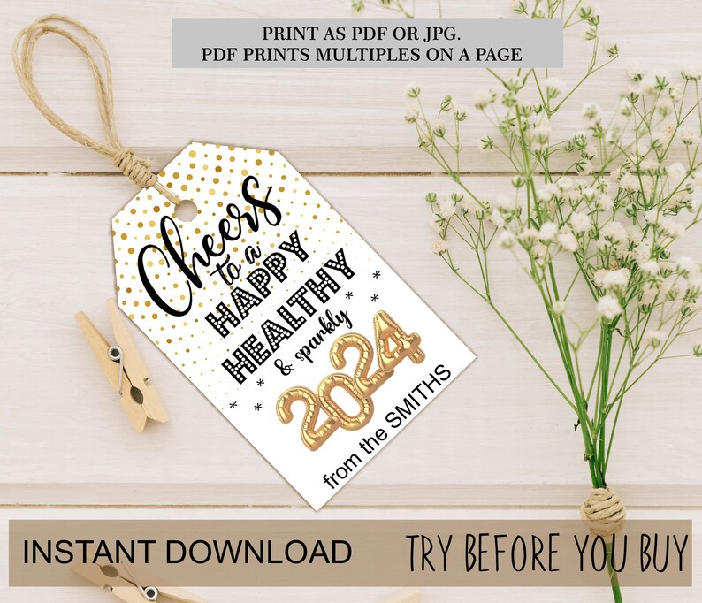 Happy New Year Gift Tag, Printable New Years Tag, Editable New Years ...
