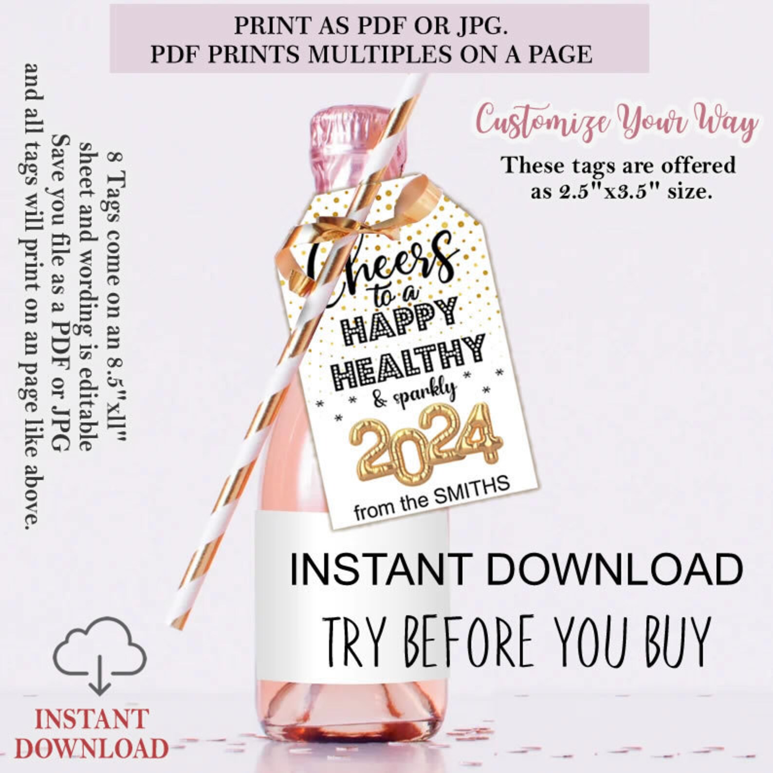 Happy New Year Gift Tag, Printable New Years Tag, Editable New Years ...