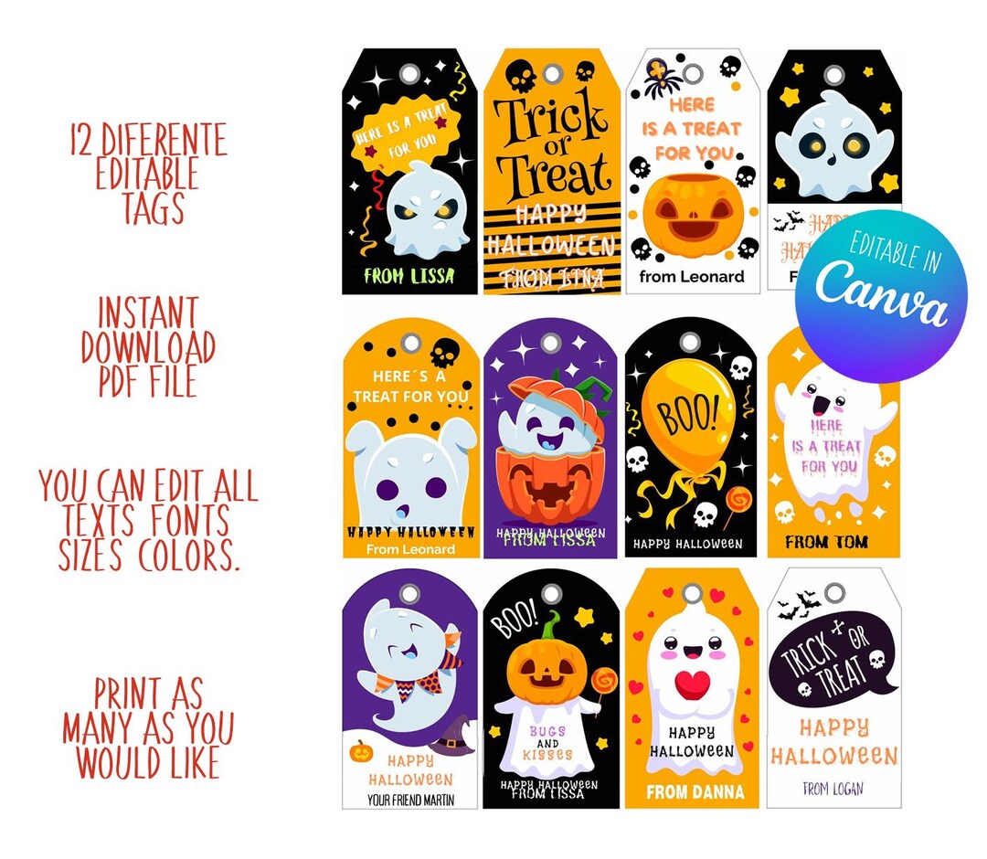 12 EDITABLE Halloween Favor Tags Boo Halloween Tags Halloween Trick or ...