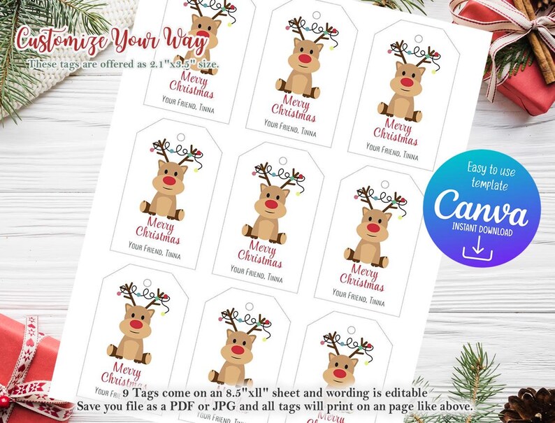 Printable Christmas Reindeer Gift Tag, Reindeer Tag, Reindeer Gift Tag ...