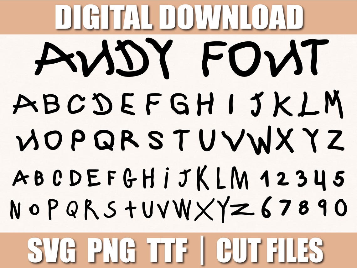 Andy Font TTF, Andy Font Svg, Toy Font Svg, Cut Files for Cricut and ...