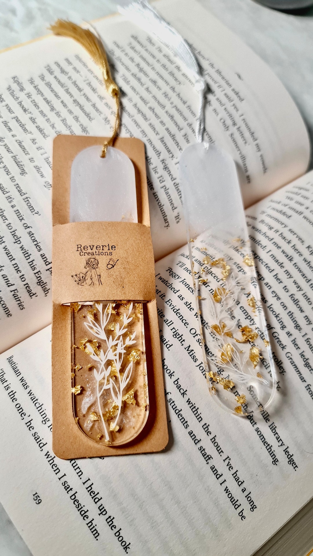 Floral Bookmark White & Gold Aesthetic Lavender Bookmarks Book Lover ...