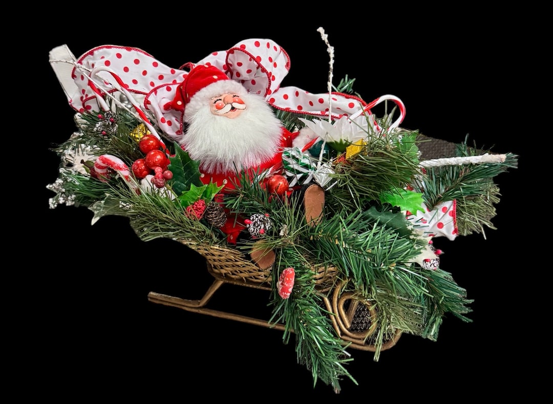 Decorate Gold Wicker Sleigh Centerpiece Annalee Santa - Etsy