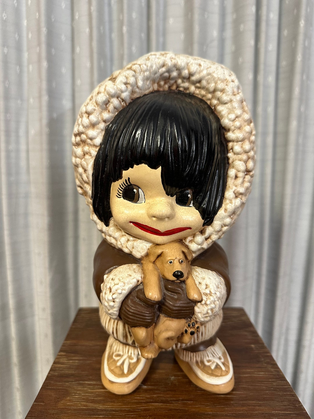 Atlantic Ceramic Smiley Eskimo With Dog Figurine - Etsy
