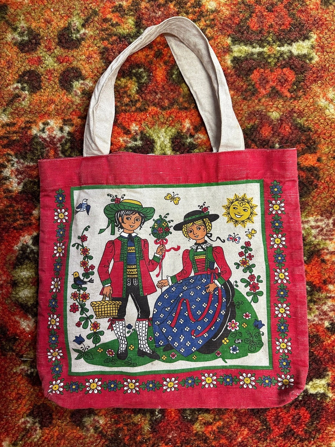 Vintage 1950's Kolf of Austria Folk Art Tote Bag - Etsy
