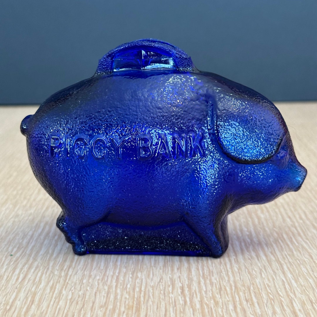1960 Anchor Hocking Cobalt Blue Glass Piggy Bank - Etsy