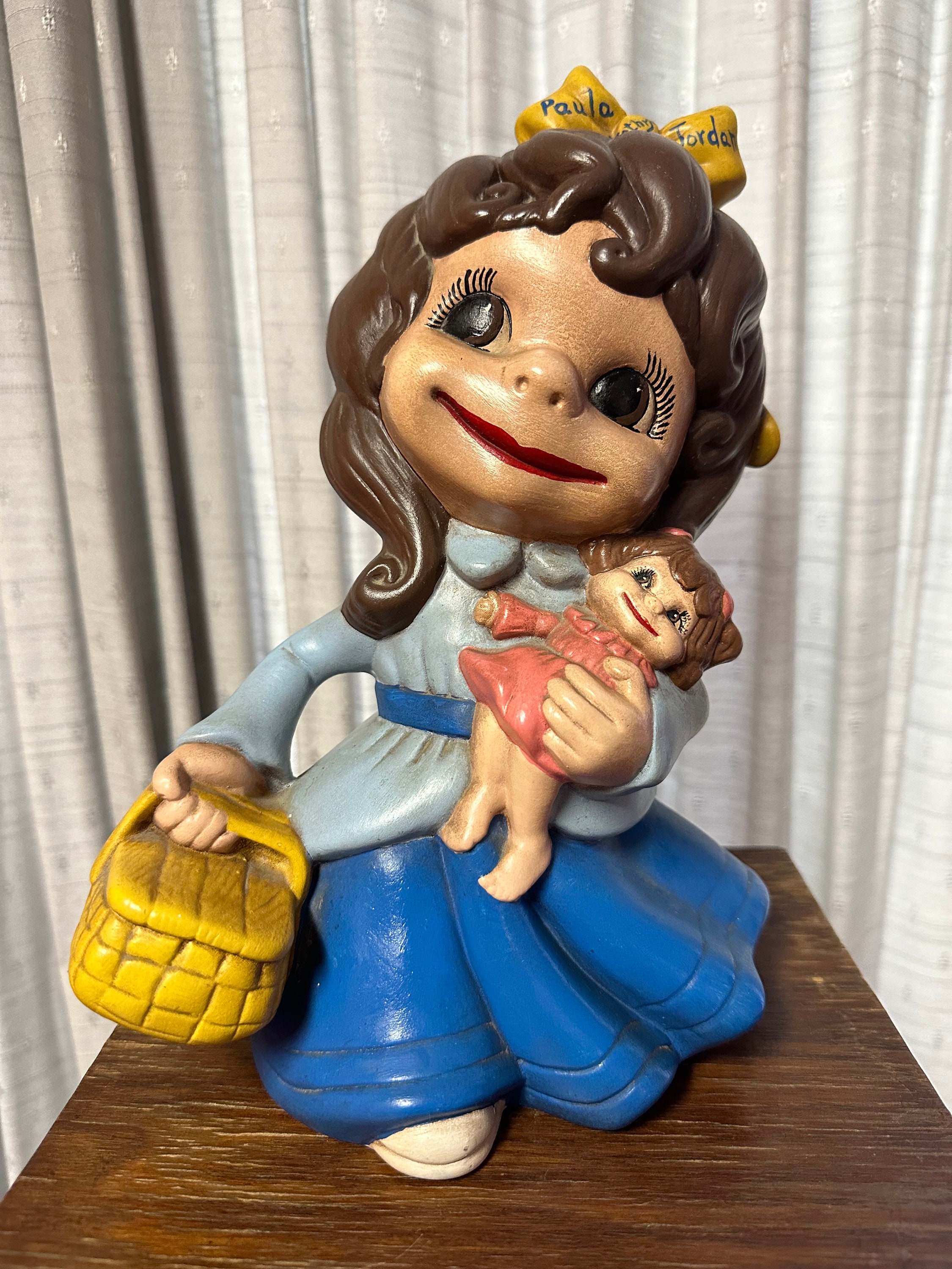 Atlantic Ceramic Smiley Girl With Doll and Basket Figurine - Etsy