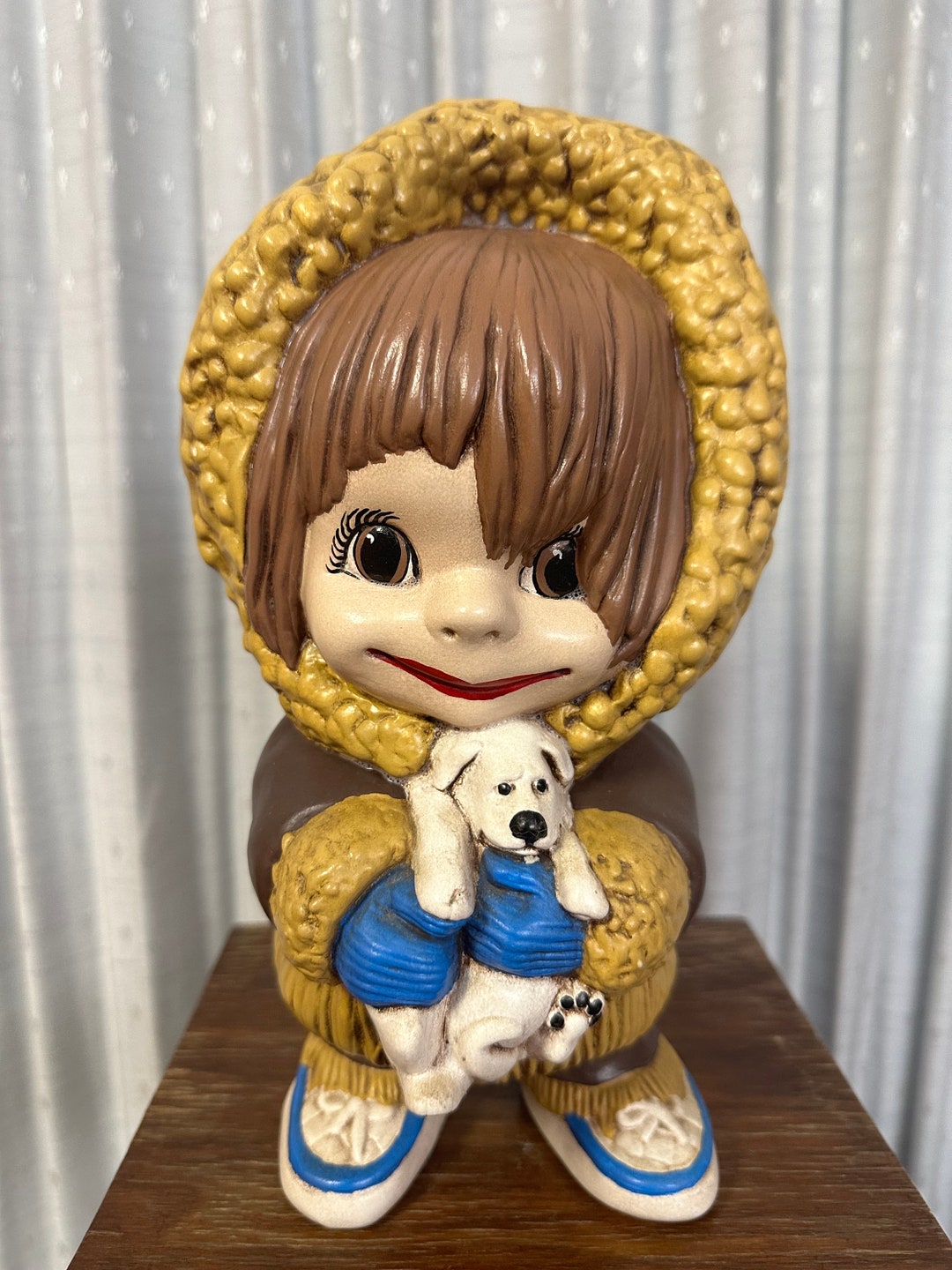 Atlantic Ceramic Smiley Eskimo Girl With Dog Figurine - Etsy