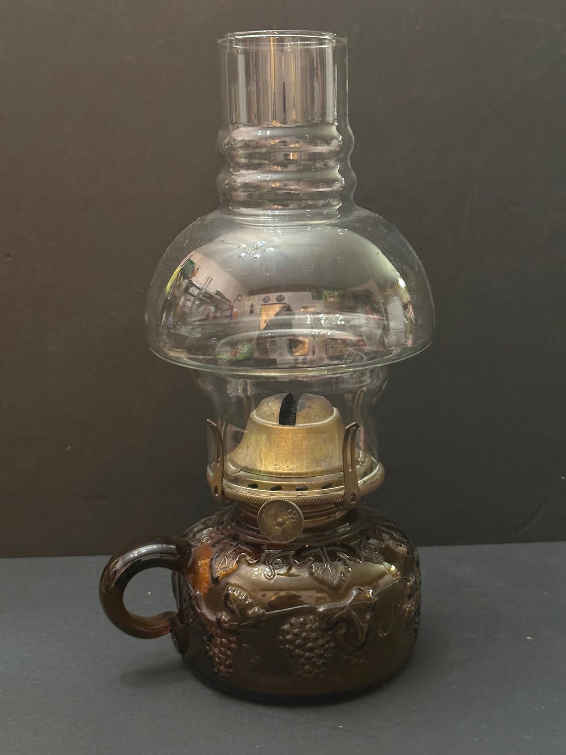 Antique Amber Grape Vine Pattern Base Oil Lamp - Etsy