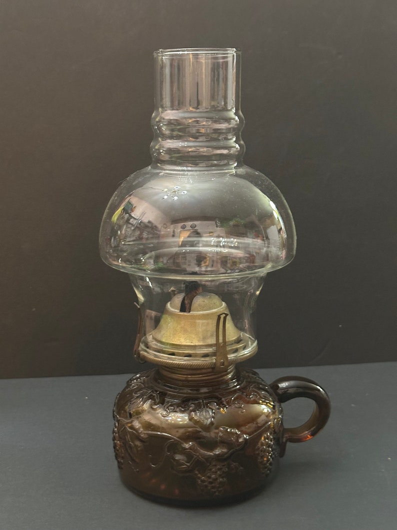 Antique Amber Grape Vine Pattern Base Oil Lamp - Etsy